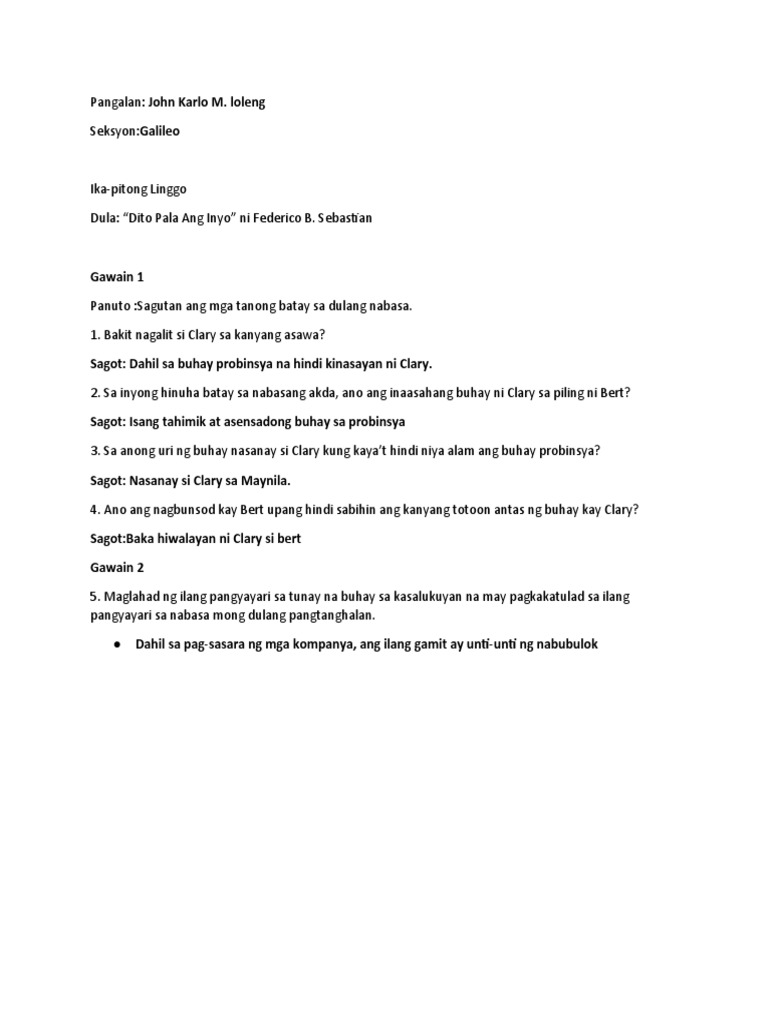 q2 Week 7 - Dito Pala Ang Inyo | PDF