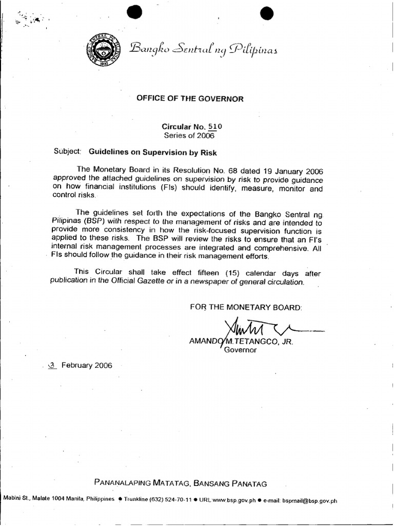 BSP Guidelines on Risk Management | PDF | Risk | Risk Management