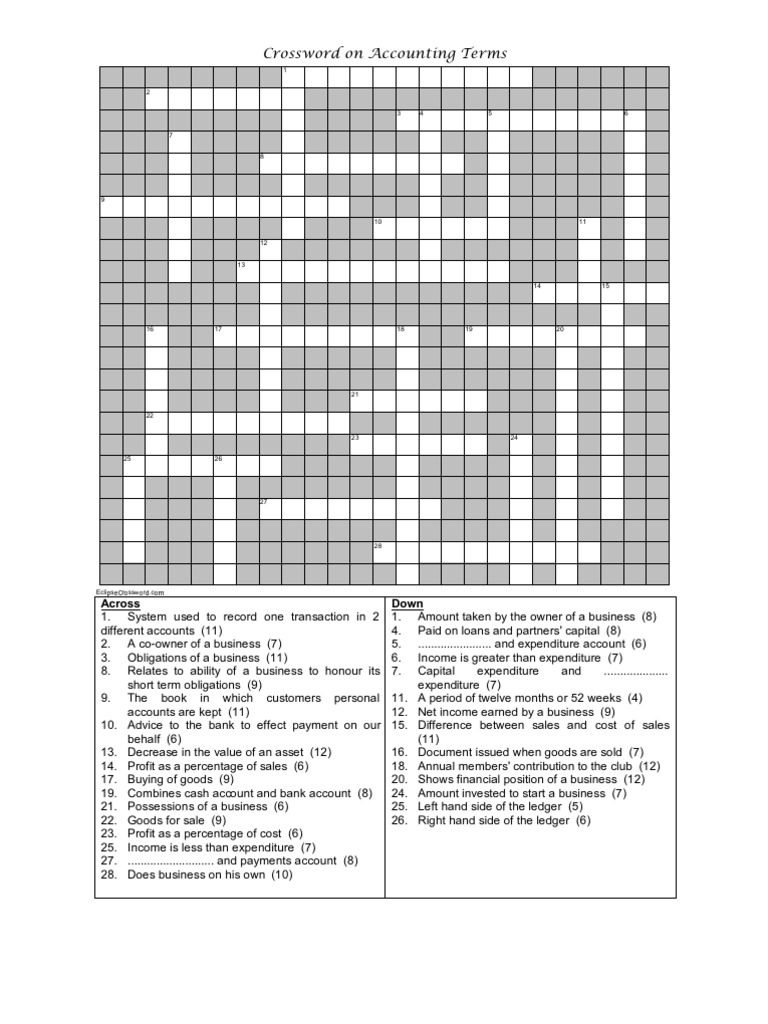 Crossword On Accounting Terms New | PDF