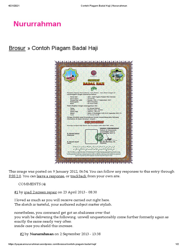 Contoh Piagam Badal Haji - Nururrahman | PDF