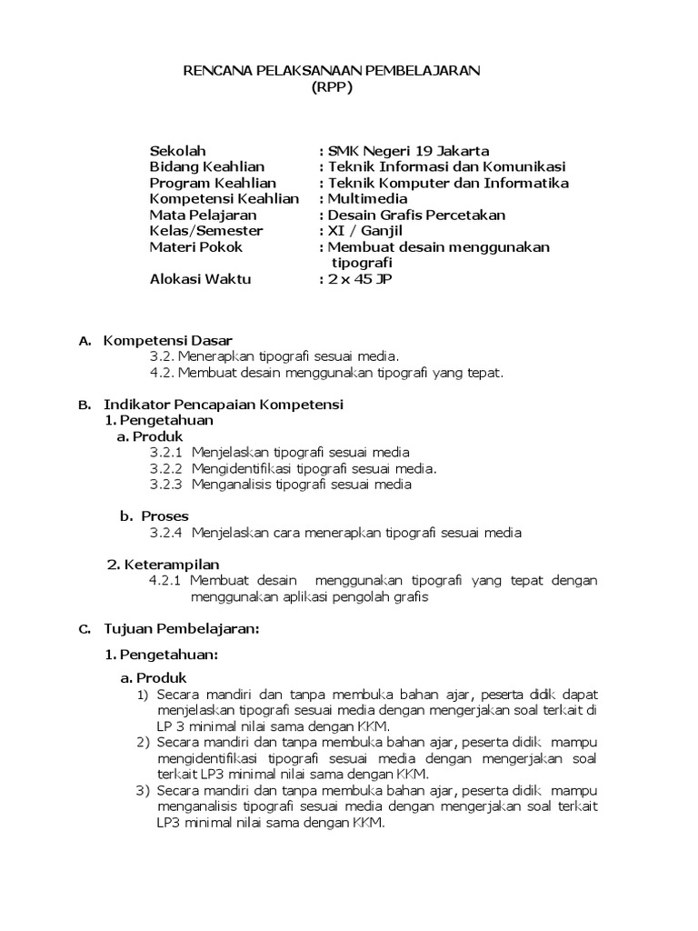 RPP Desain Grafis: Tipografi Multimedia | PDF | Seni | Komputer