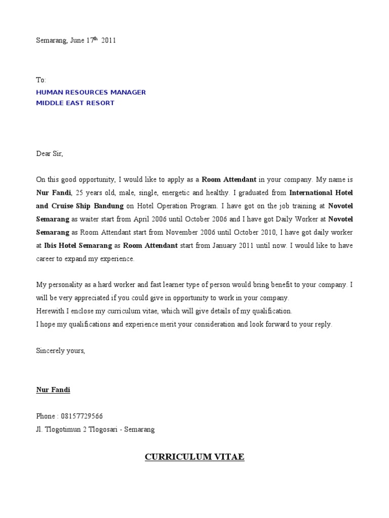 Application for Room Attendant Position | PDF | Career & Growth