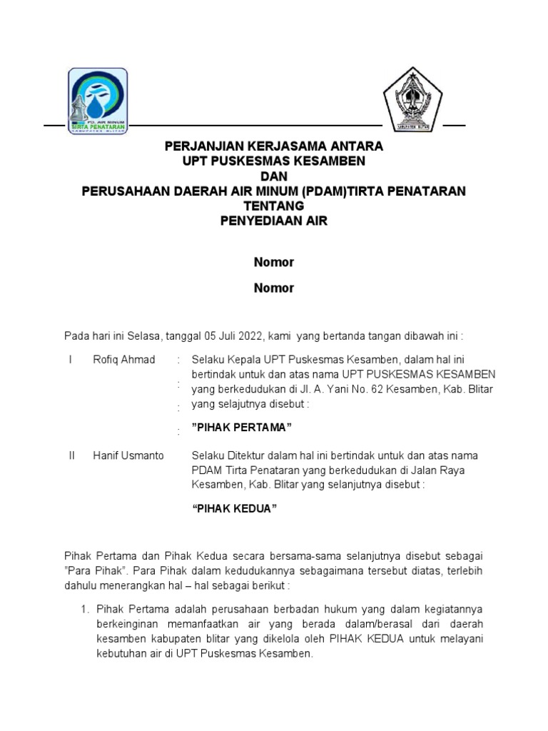 Kerjasama UPT Puskesmas dan PDAM | PDF | Hukum | Pengelolaan Keuangan ...