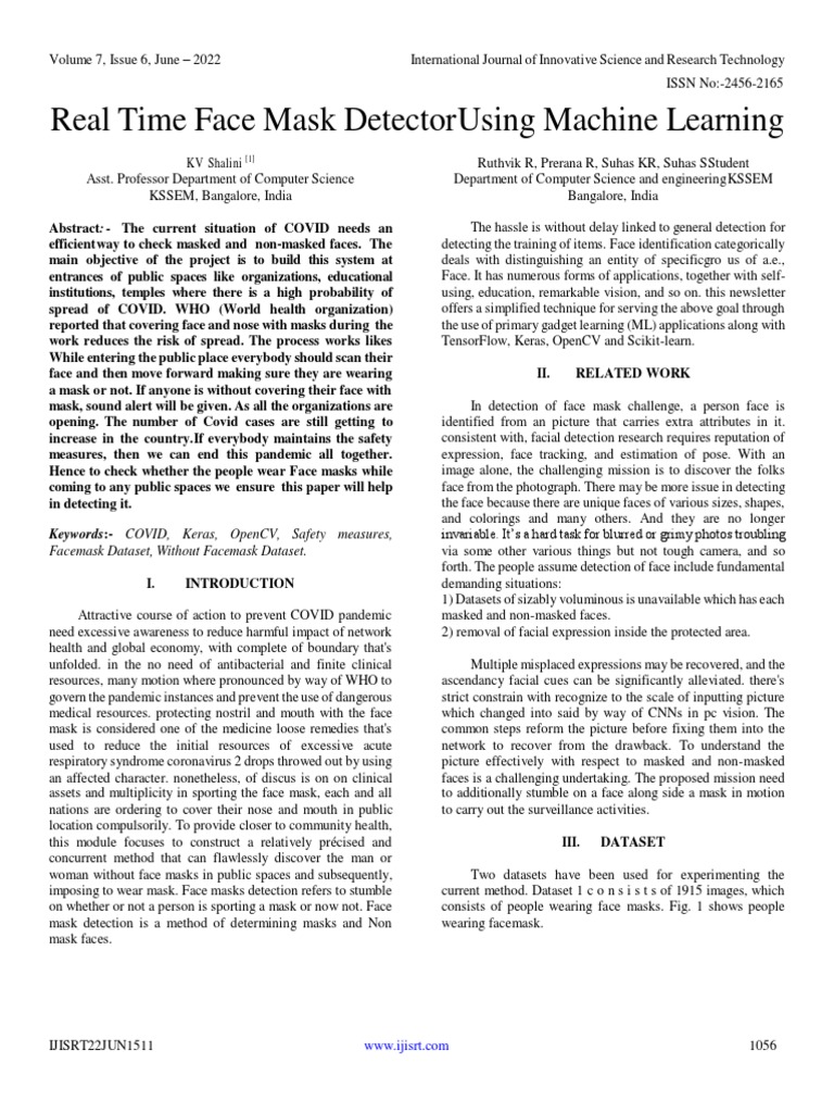 Real Time Face Mask DetectorUsing Machine Learning | Download Free PDF ...