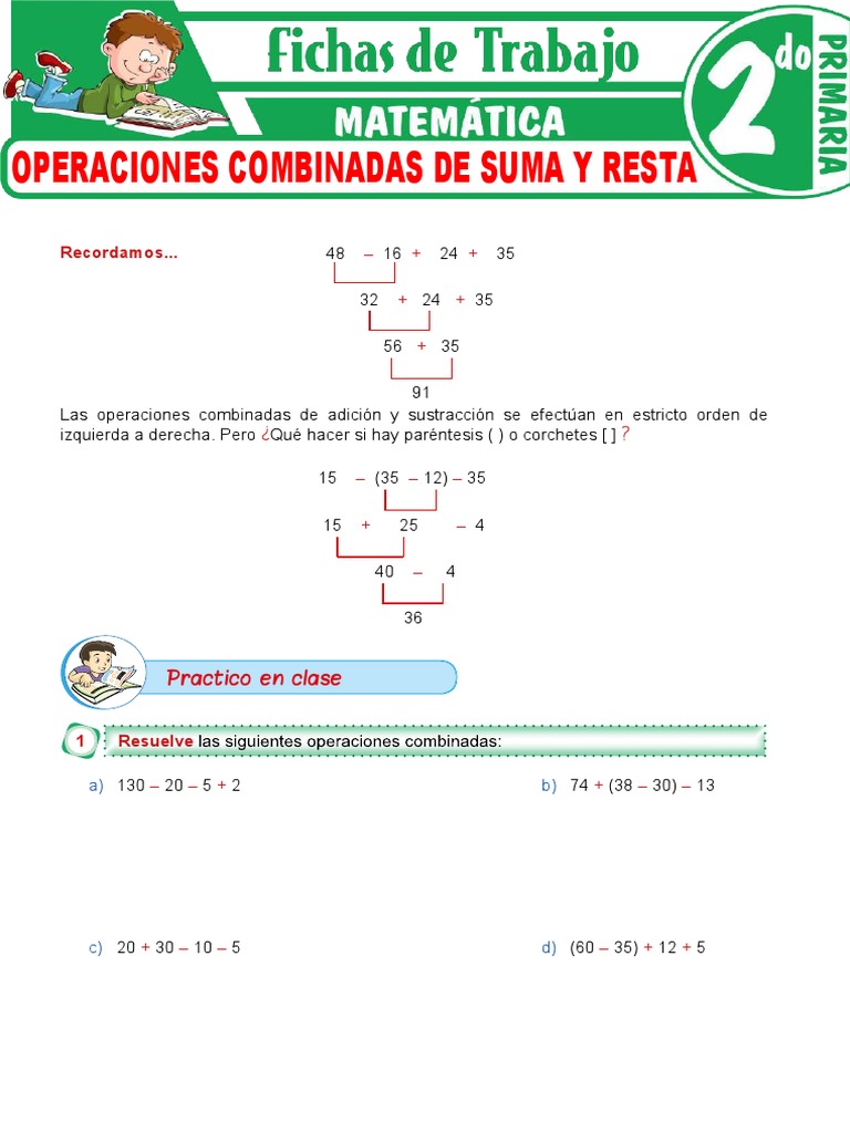 Operaciones Combinadas de Suma y Resta para Segundo Grado de Primaria ...