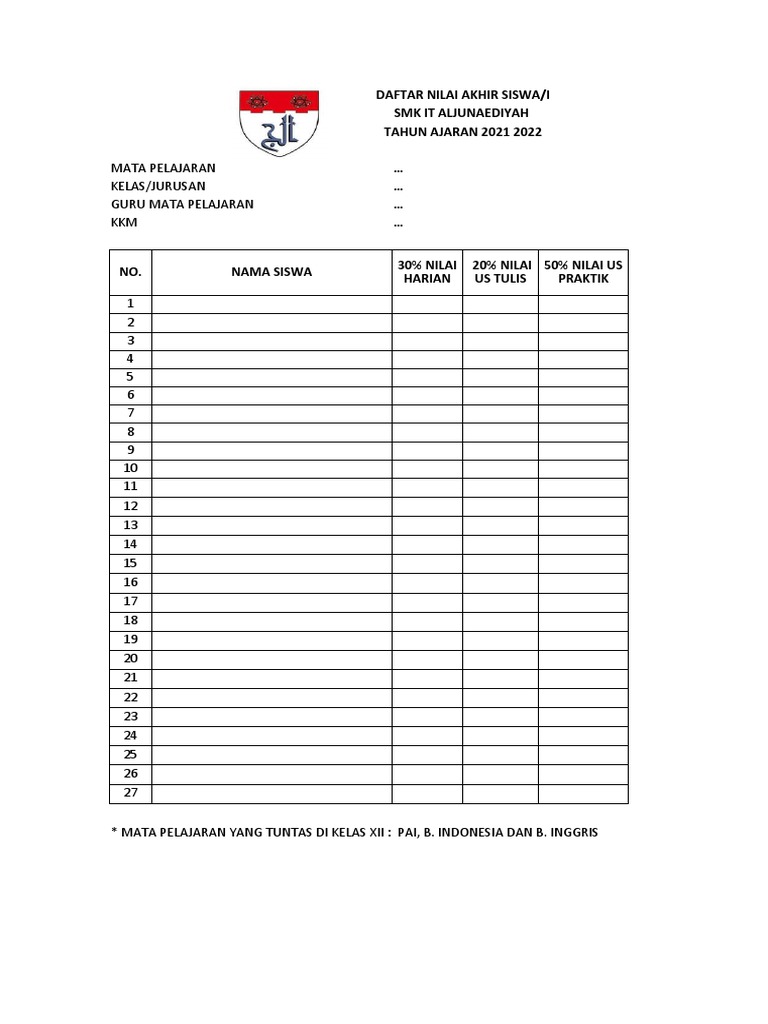 Format Nilai Us Akt 7 | PDF
