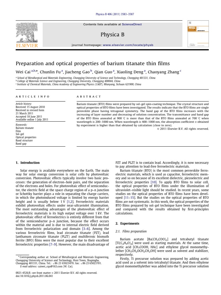 Preparation and Optical Properties of Barium Titanate Thin Films. | PDF | Ferroelectricity ...