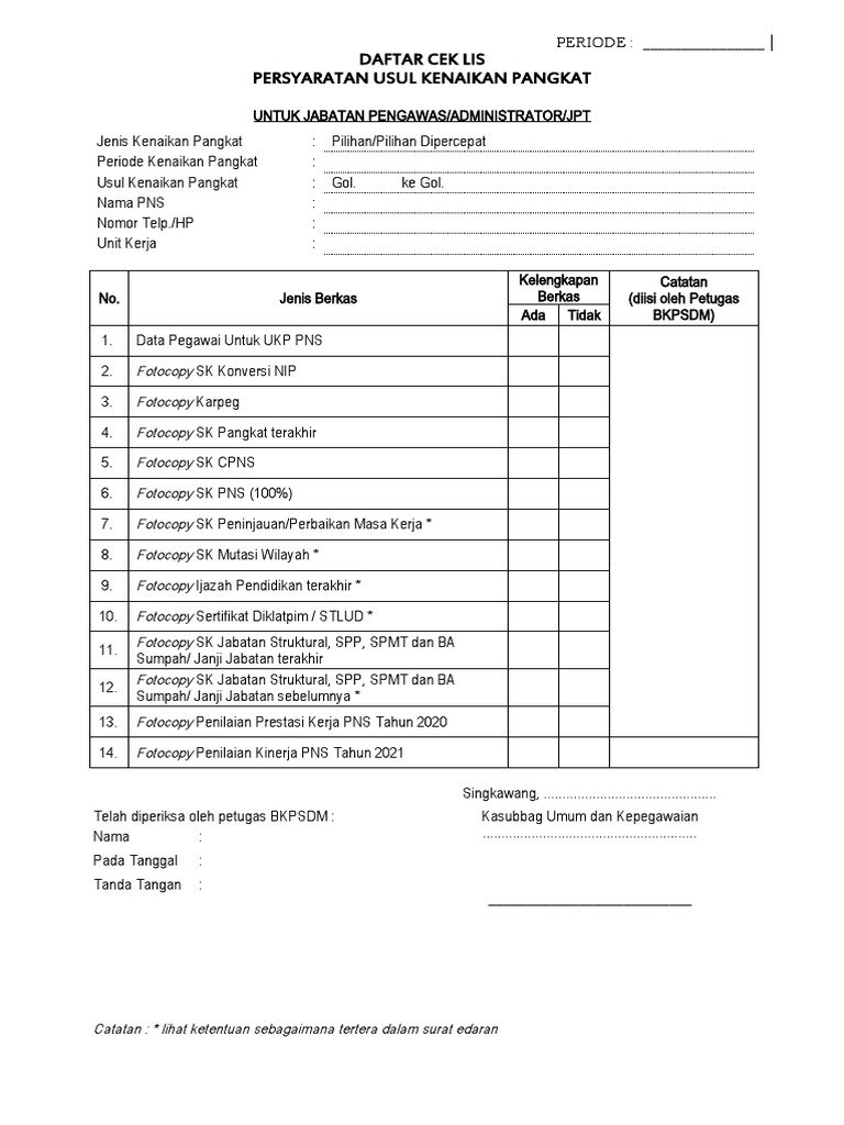 Cek Lis Berkas UKP 2022 | PDF