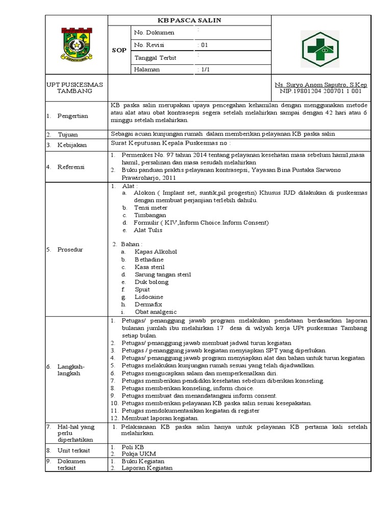Sop KB Pasca Salin | PDF