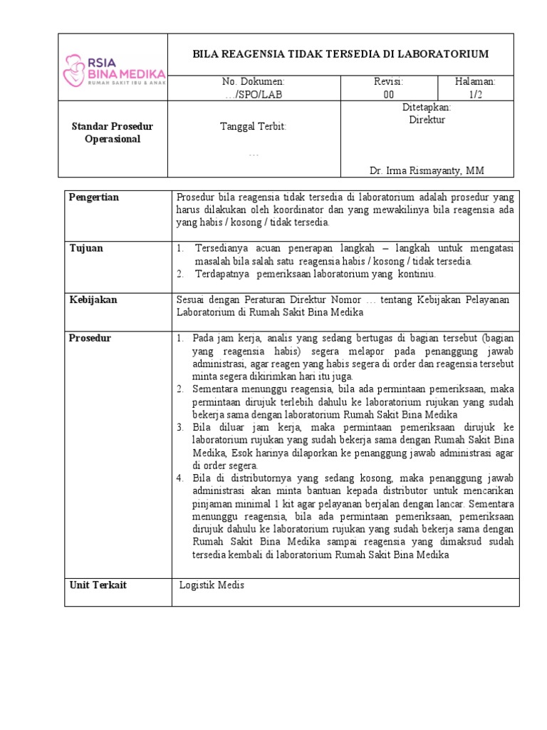 081 Spo Bila Reagensia Di Laboratorium Tidak Tersedia | PDF | Kesehatan ...