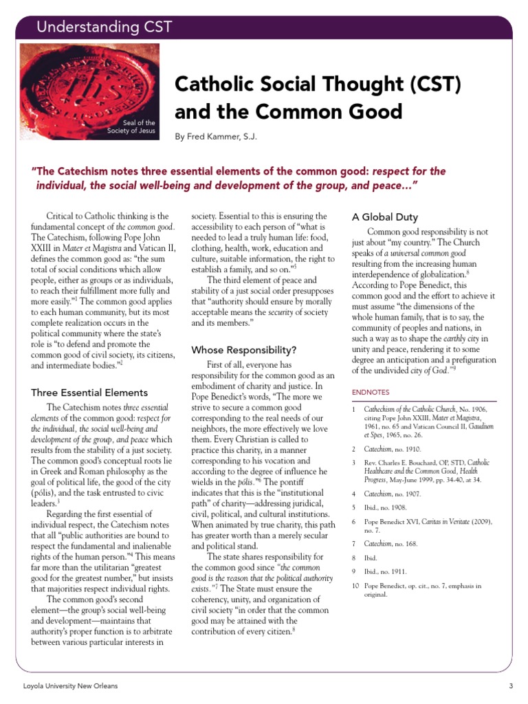 Understanding the Catholic Concept of the Common Good and its Global ...
