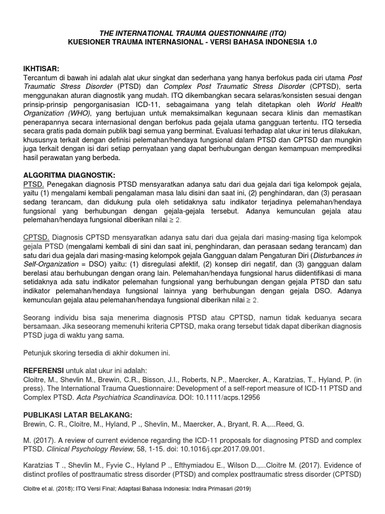 Kuesioner Trauma Internasional ITQ 1.0 | PDF | Pengembangan Diri