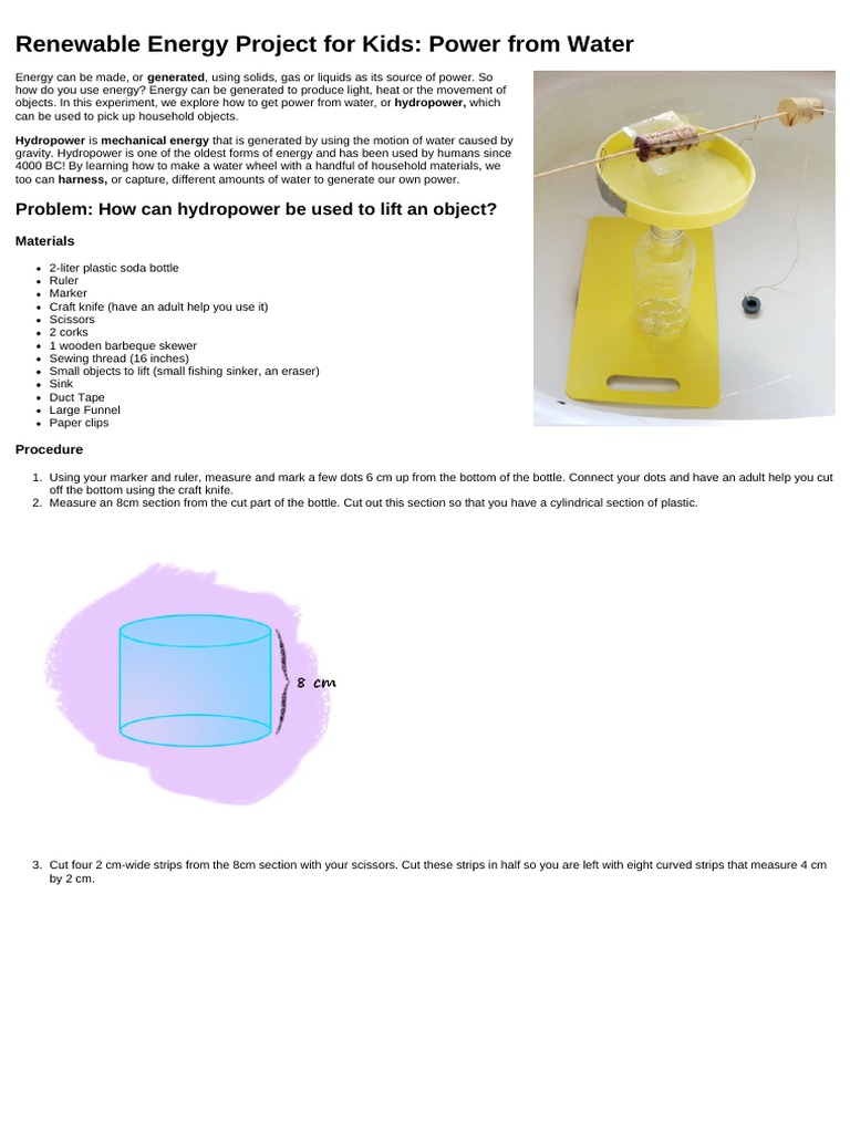 Renewable Energy Project For Kids: Power From Water: Problem: How Can ...