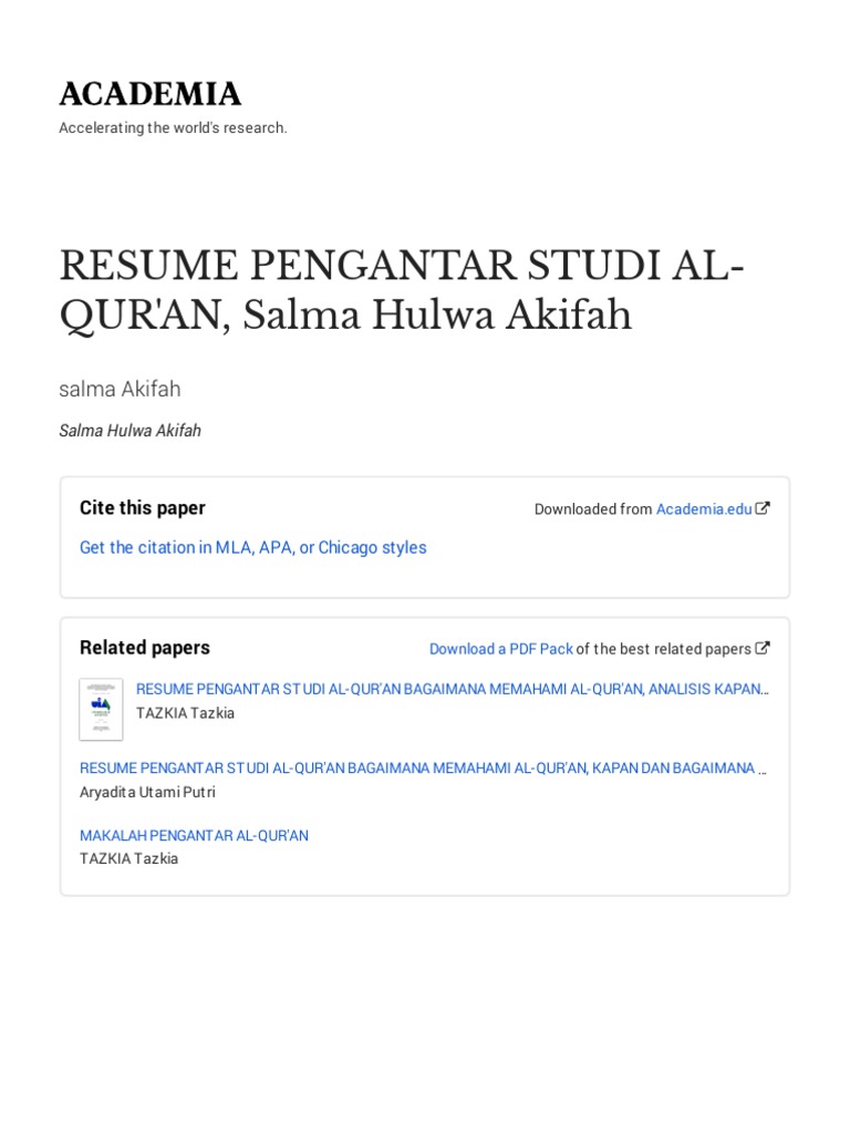 RESUME PENGANTAR STUDI AL QUR AN Salma Hulwa Akifah 1520200011-With-Cover-Page-V2 | PDF