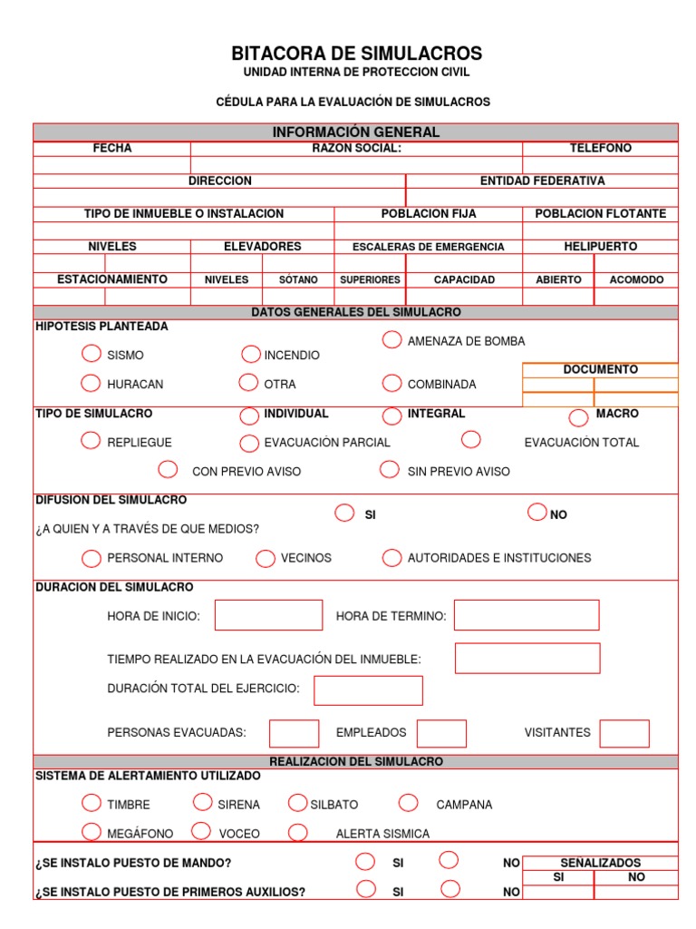 Bitácora de Evaluación de Simulacro | PDF | Defensa Civil