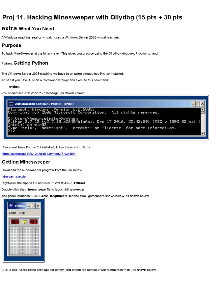 Lab 16b Hacking Minesweeper With Ollydbg | PDF | Computer File | Zip ...