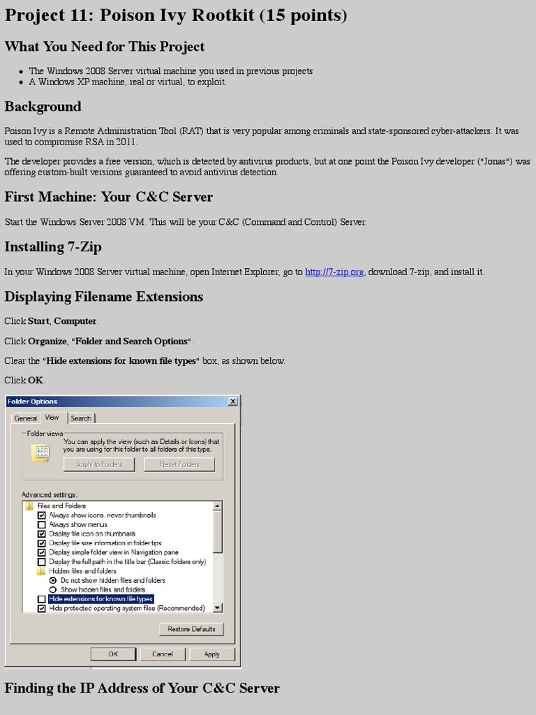 LAB 15 B - Poison Ivy Rootkit | PDF | Microsoft Windows | Internet Explorer