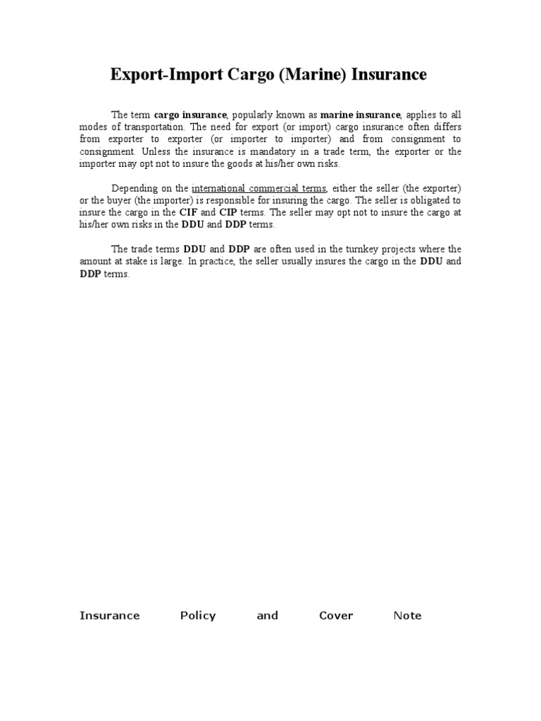 Export Import | PDF | Cargo | Insurance