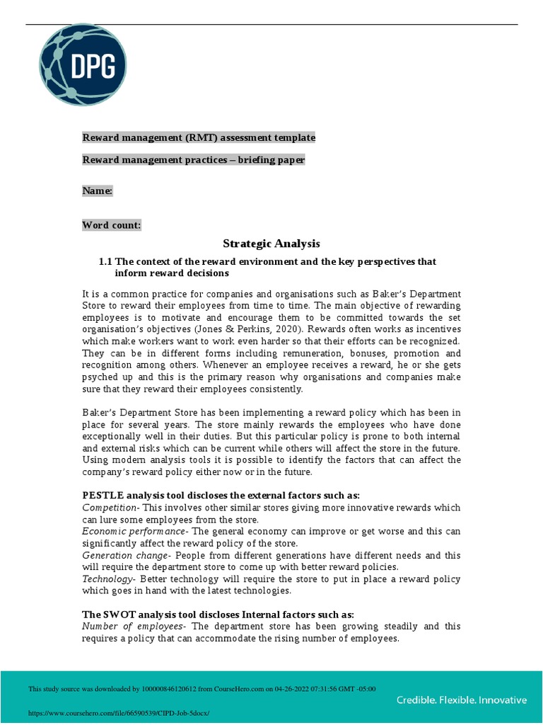 Strategic Analysis: CIPD Level 5 HR RMT Assessment Template v1.0 | PDF ...