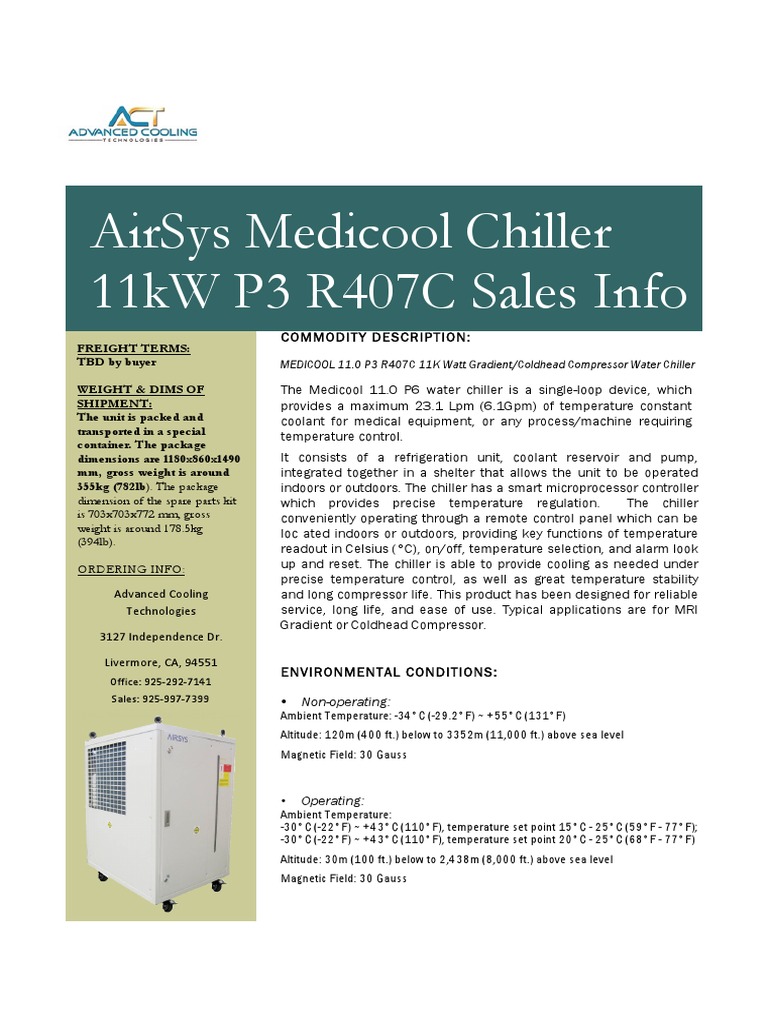 Airsys Medicool Chiller 11Kw P3 R407C Sales Info: Dvanced Ooling ...