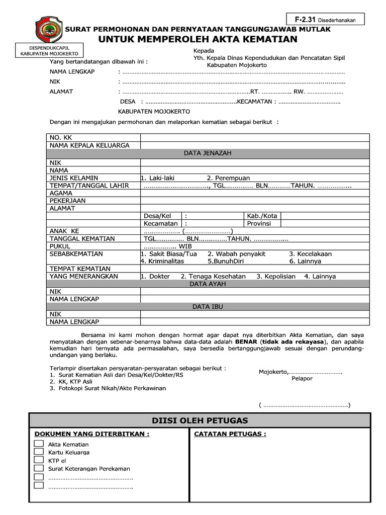 Formulir Akte Kematian | PDF