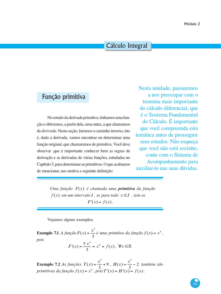 Primitivas e Integrais: Exemplos e Teoremas | PDF | Cálculo | Integrante