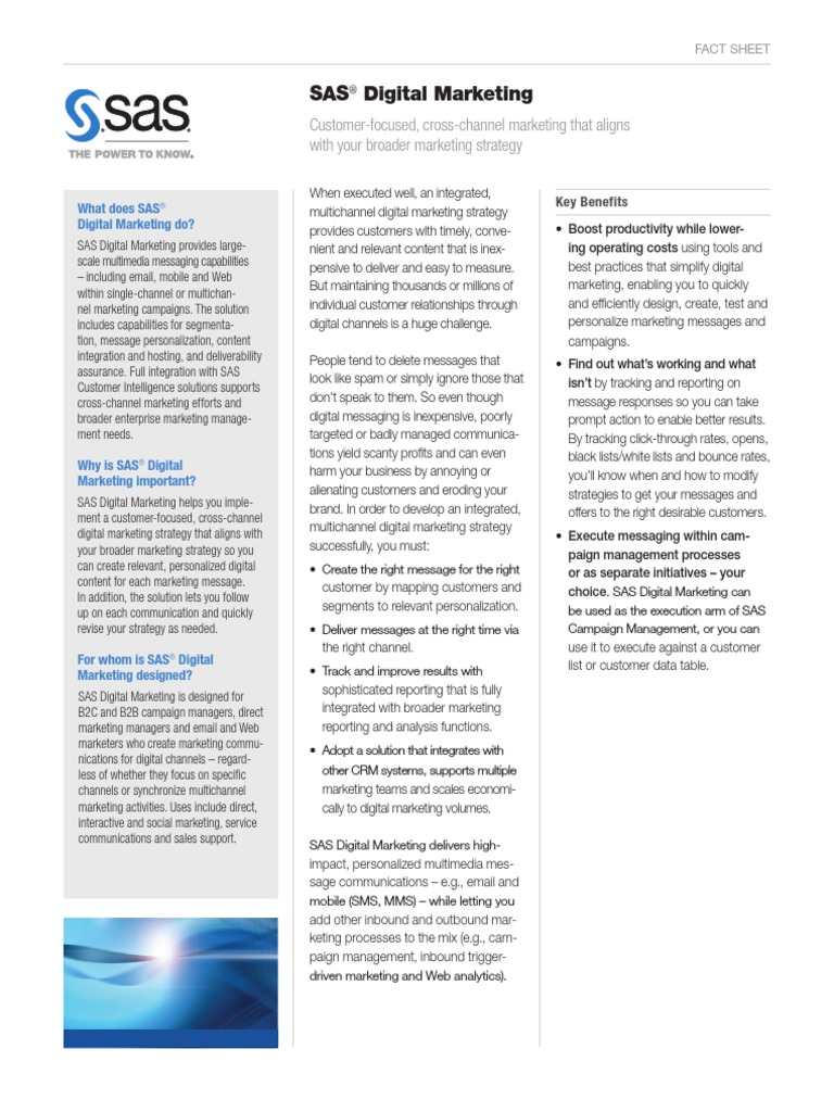 SAS Digital Marketing FactSheet | PDF | Digital Marketing | Marketing
