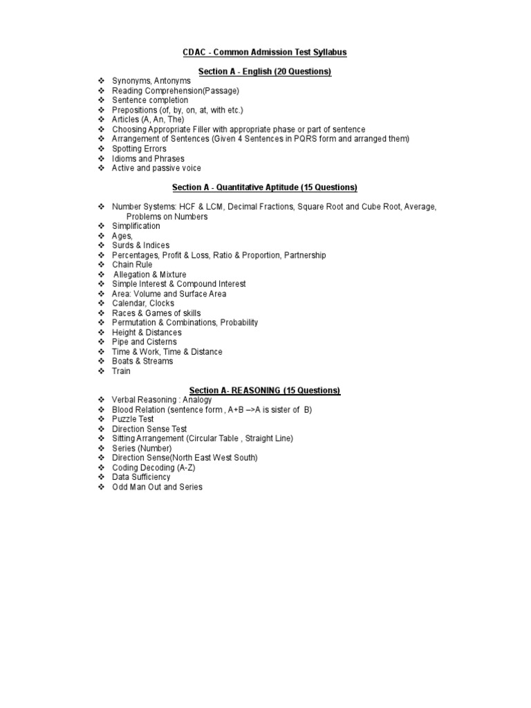 CDAC - Common Admission Test Syllabus Sections | PDF | Random Access ...