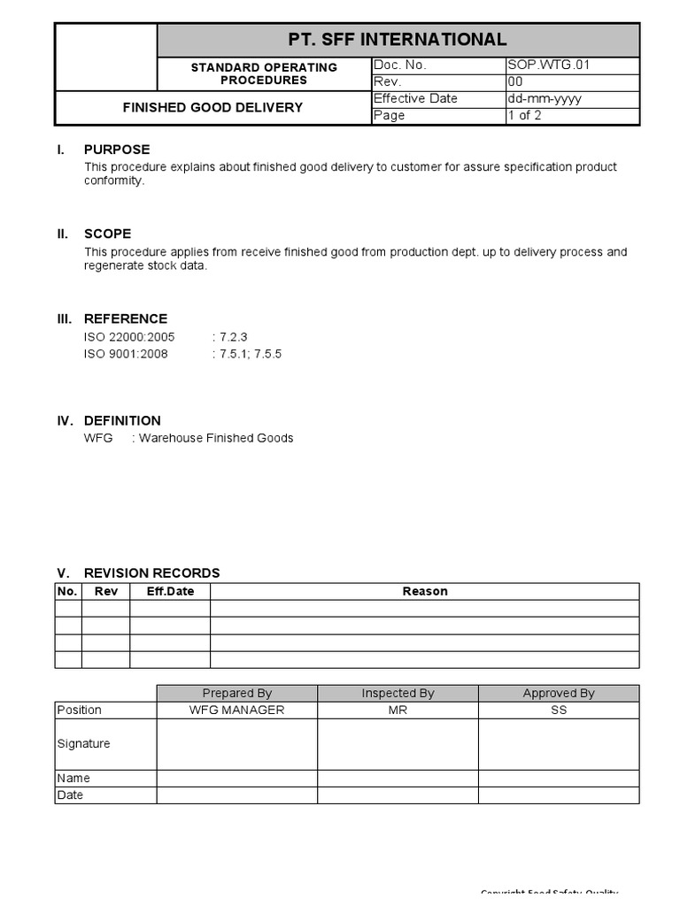 SOP - WFG.01 - Pengiriman Finished Good | PDF | Business | Information ...