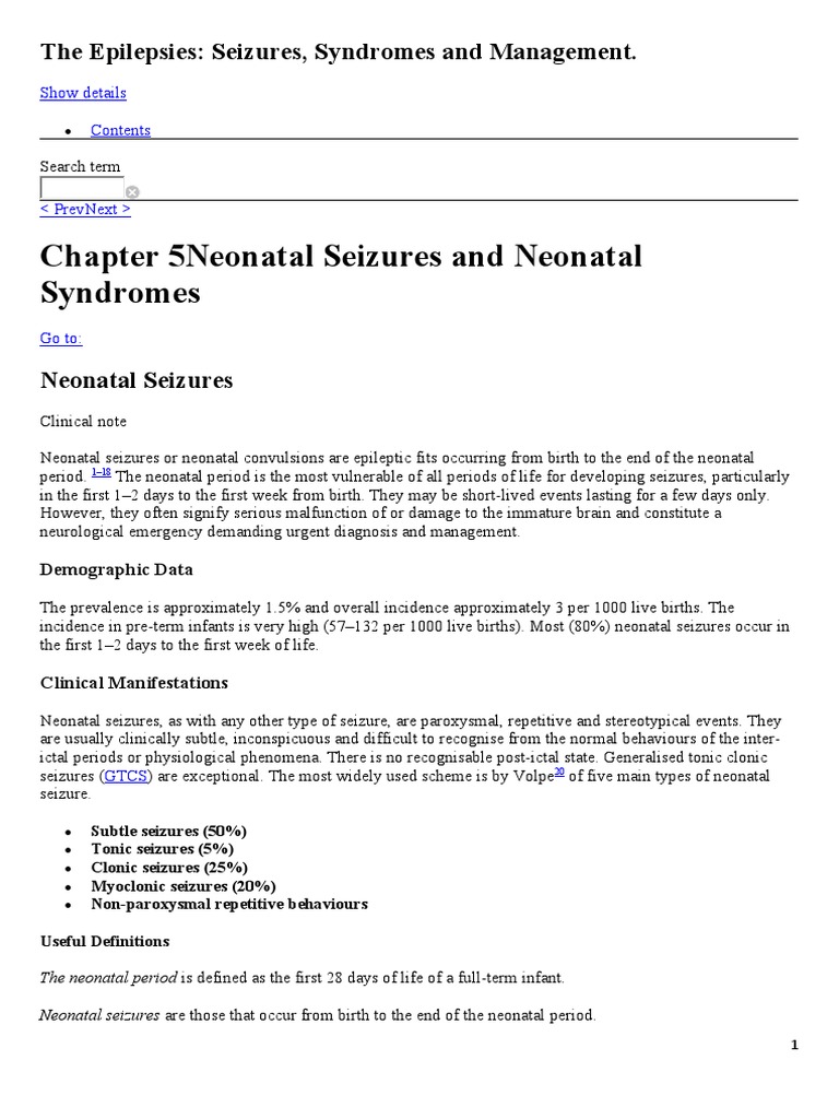 Chapter 5neonatal Seizures and Neonatal Syndromes | PDF | Epilepsy ...