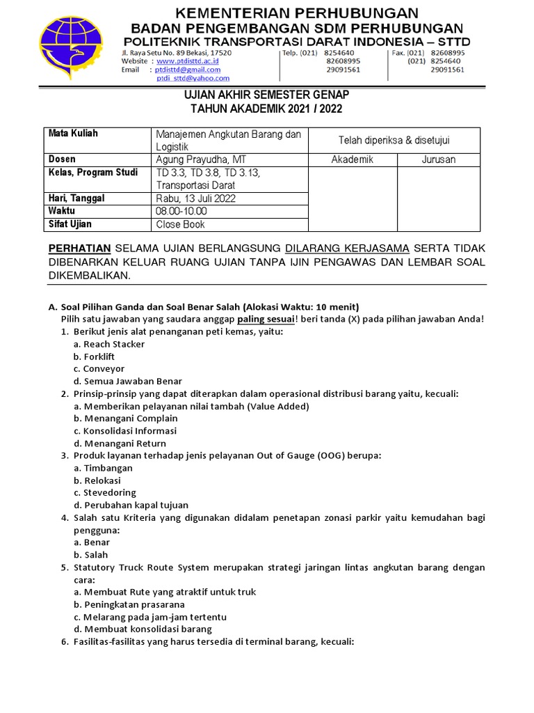 Soal Uas MK Mab&Log (TD 3.3, TD 3.8, TD 3.13) | PDF