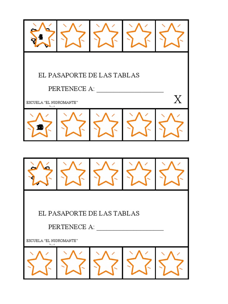 Pasaporte Tablas de Multiplicar | PDF