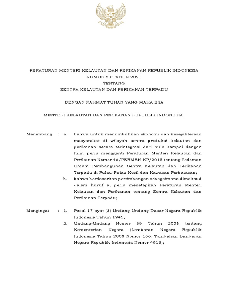 Permen KP 50 - 2021 Pengalihan SKPT Ke DJPT | PDF