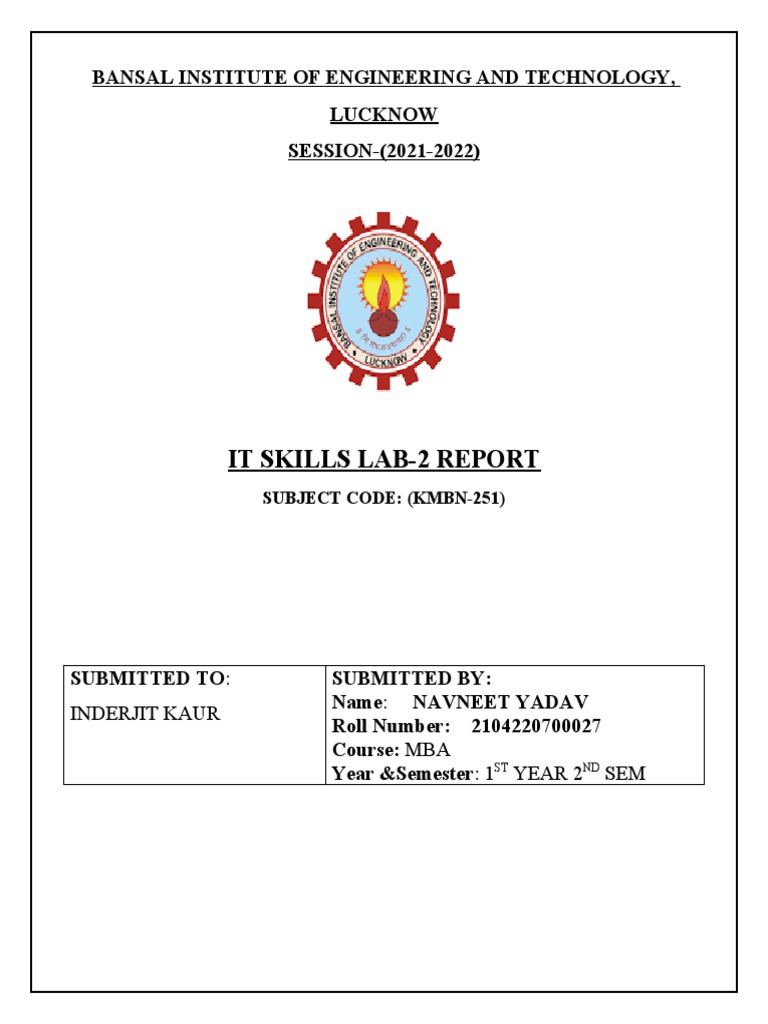 IT SKILL LAB-2 MBA-1st Yr NKY | PDF | Microsoft Excel | Computing
