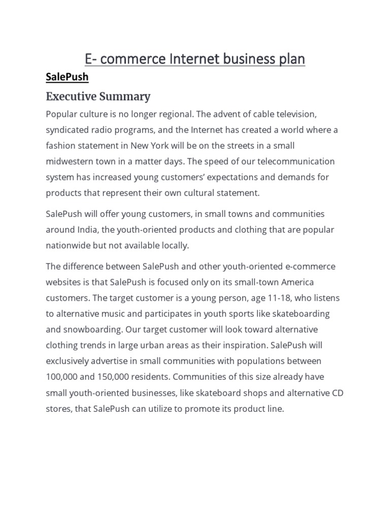 E-Commerce Internet Business Plan: Salepush | PDF | Online Shopping ...