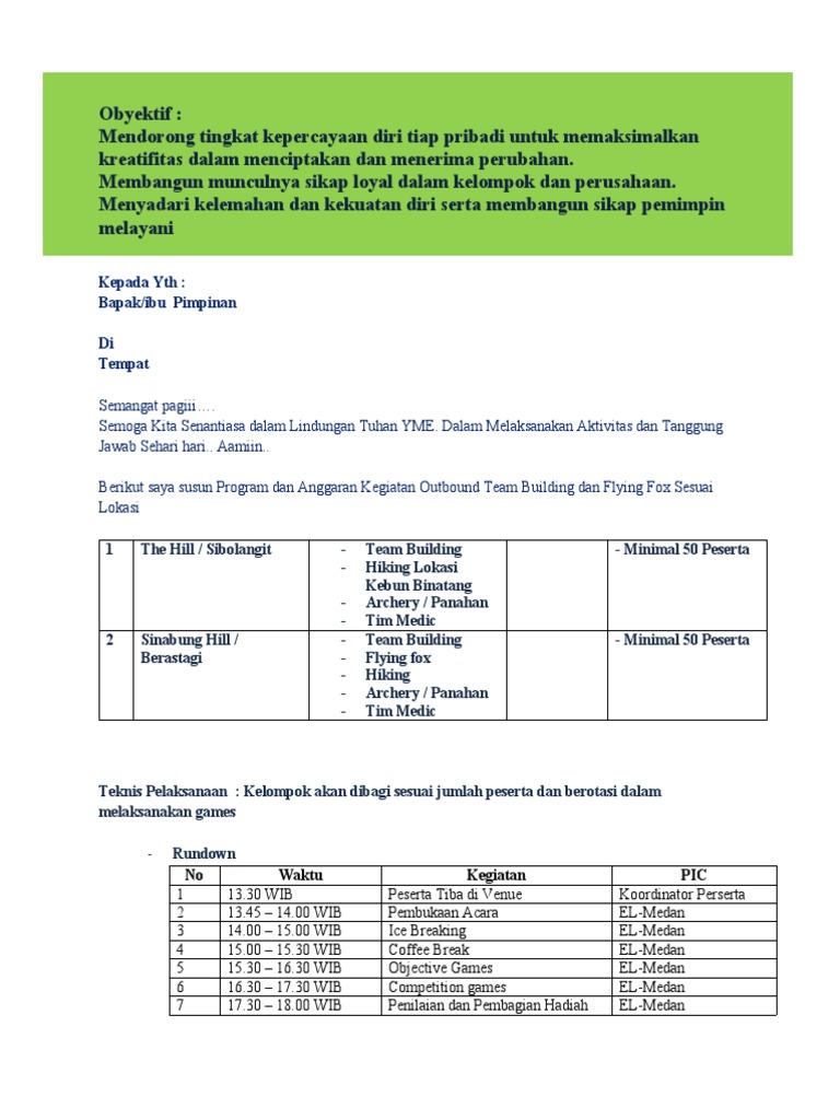 Outbound Team Building + Flying Fox | PDF