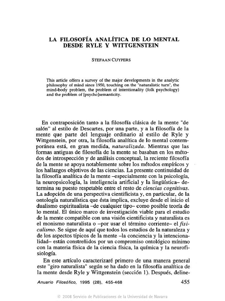 La Filosofia Analitica de Lo Mental Desde Ryle y Wittgenstein | PDF ...