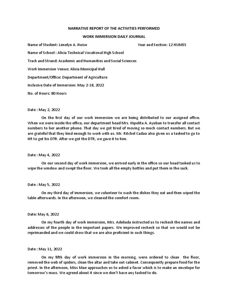 NARRATIVE REPORT OF THE ACTIVITIES PERFORMED lenelyn | PDF