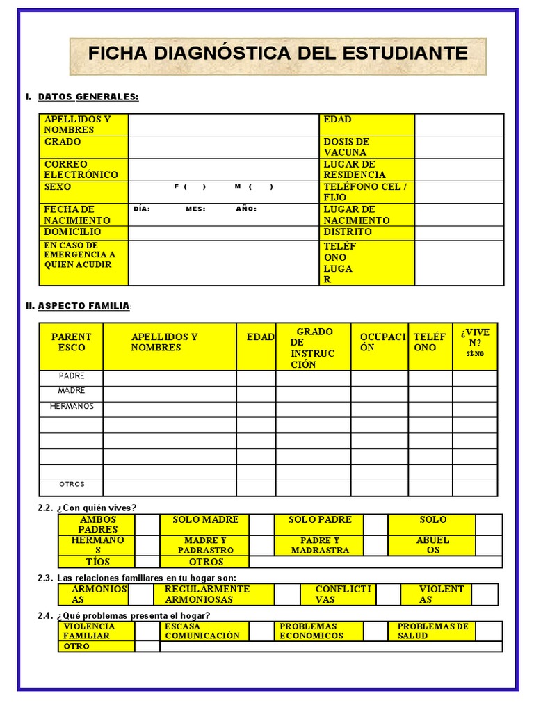 Ficha-Diagnostica-Del Estudiante-2022 | PDF | Las emociones | Conceptos psicologicos