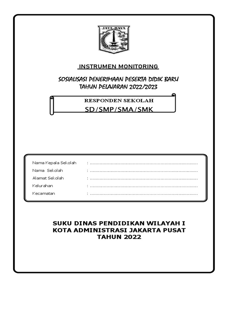 Instrumen Monitoring PPDB Tahun Pelajaran 2022 - 2023 | PDF