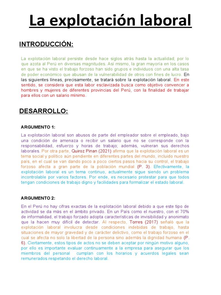 La Explotación Laboral | PDF | Derecho laboral | Esclavitud