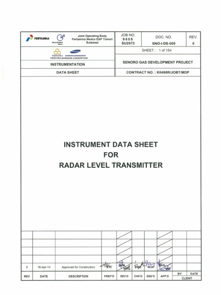 SNO-I-DS-005 - 0 Instrument Data Sheet For Radar Level Transmitter ...