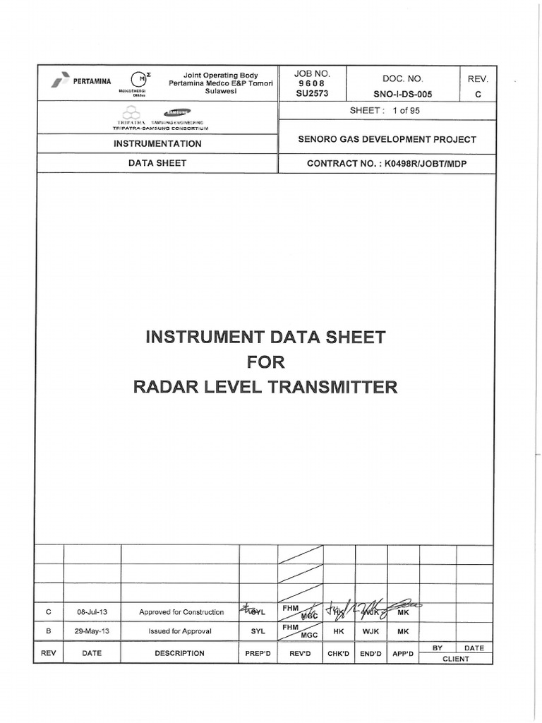 SNO-I-DS-005 - C Instrument Data Sheet For Radar Level Transmitter ...