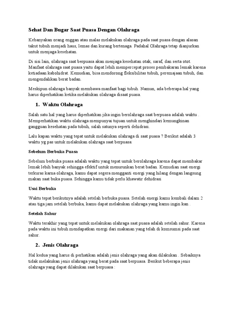 Sehat Dan Bugar Dengan Olahraga Saat Puasa | PDF | Pengembangan Diri ...