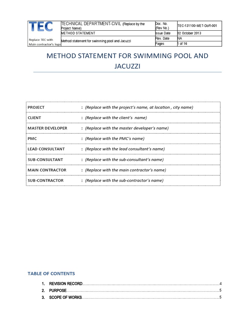 TEC-131100 - MET-DoR-001 (Method Statement For Swimming Pool & Jacuzzi ...
