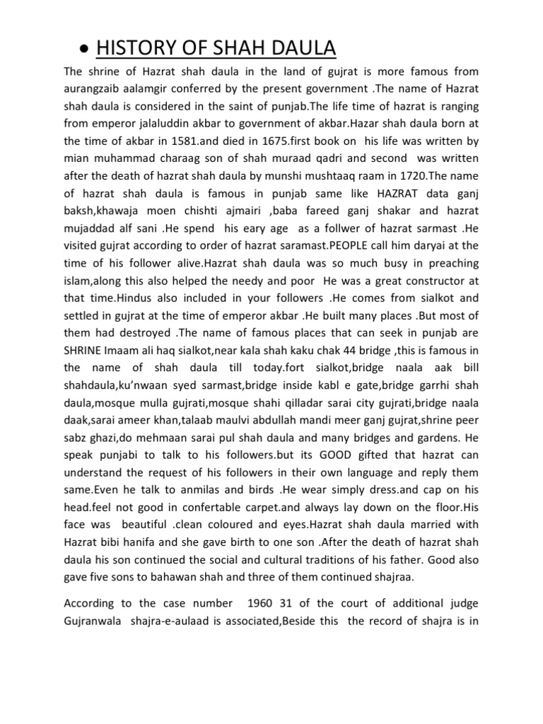 History of Shah Daula | PDF | Pakistan | South Asia