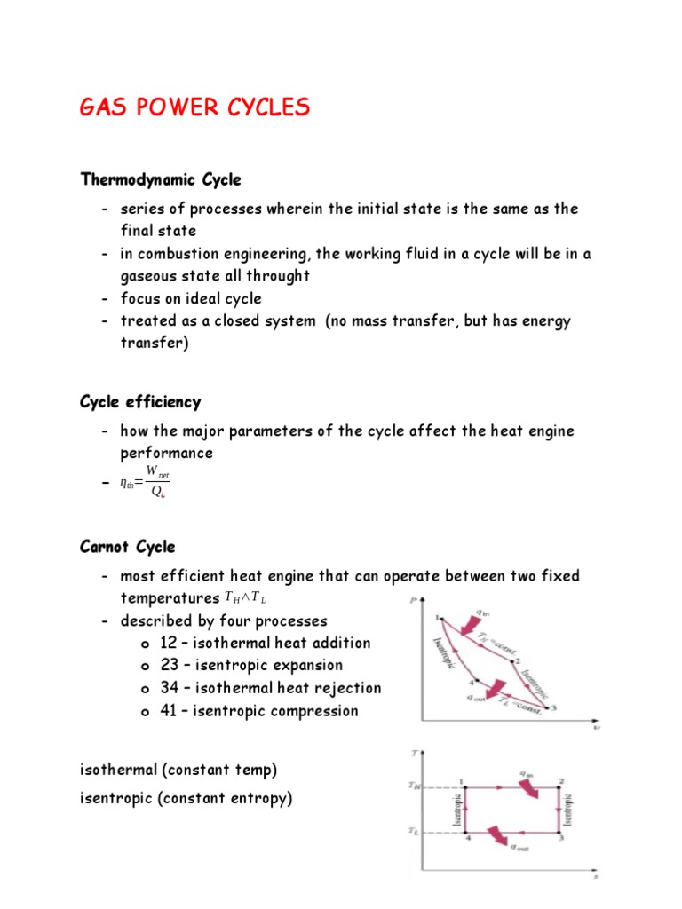 Gas Power Cycles: Final State Gaseous State All Throught | PDF | Piston ...