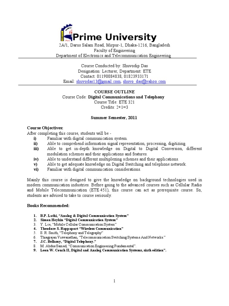 Digital Communications Course Outline | PDF | Telecommunication | Data ...