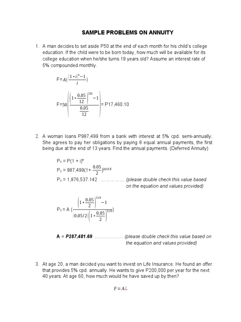 Annuity Problem Examples and Solutions | PDF | Interest | Financial Services