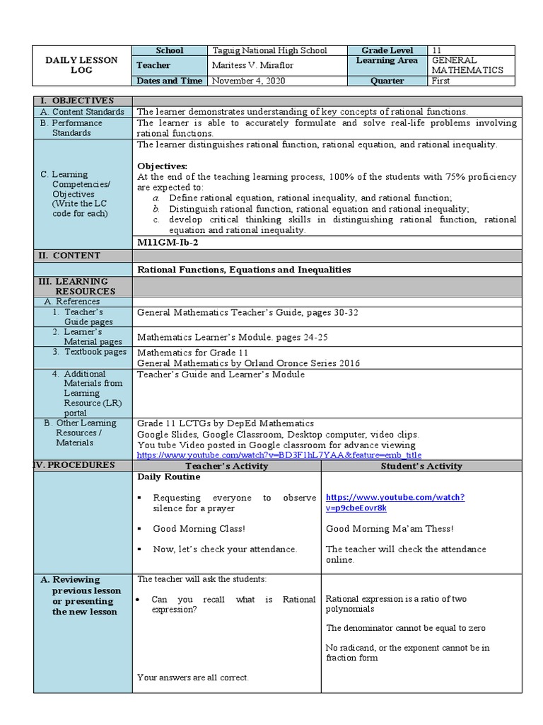 Thess-DLP-COT Q1-Rational Functions | PDF | Equations | Function (Mathematics)